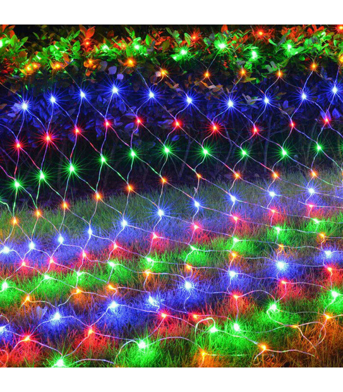 Светодиодная гирлянда сетка. Размер 3*3 метра, соединяемая. Цвет свечения: RGB (мультицвет). IP65. 220В.