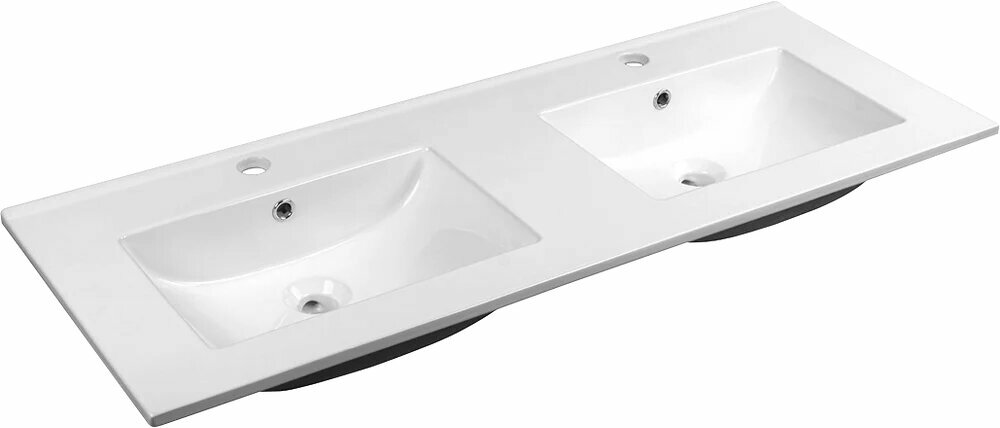 Мебельная раковина Sanvit 9122 D 120 двойная, фаянсовая, раковина для ванной, на 2 смесителя, со сливом-переливом, белая, прямоугольная