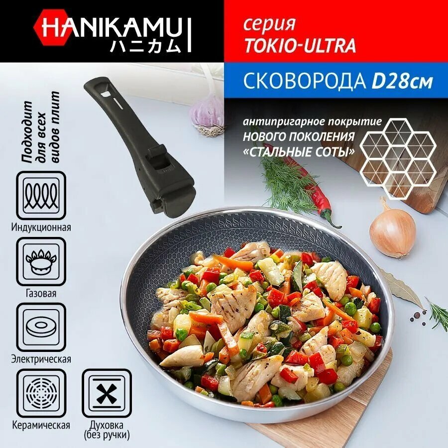 Hanikamu Сковорода Hanikamu, 28 см, без крышки, со съемной ручкой