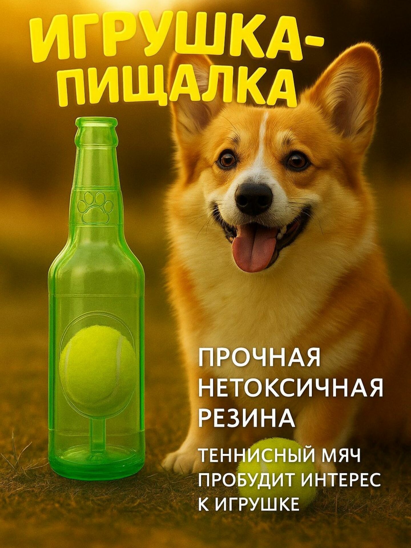 Игрушка для собак бутылка-пищалка с мячиком