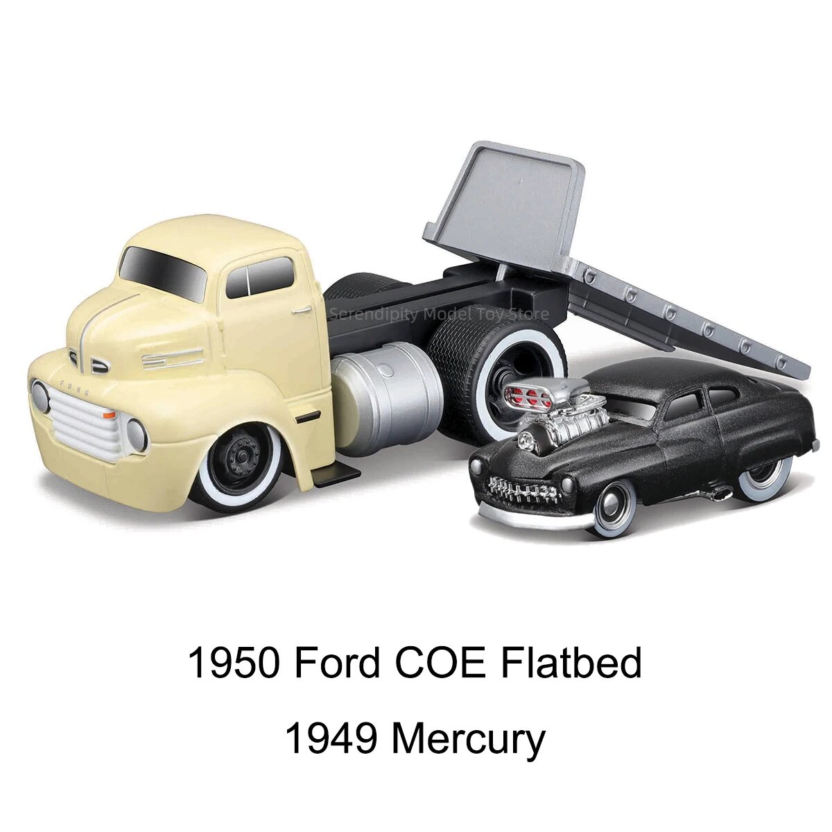 Maisto 1:64 Ford COE Flatbed и Mercury, черный