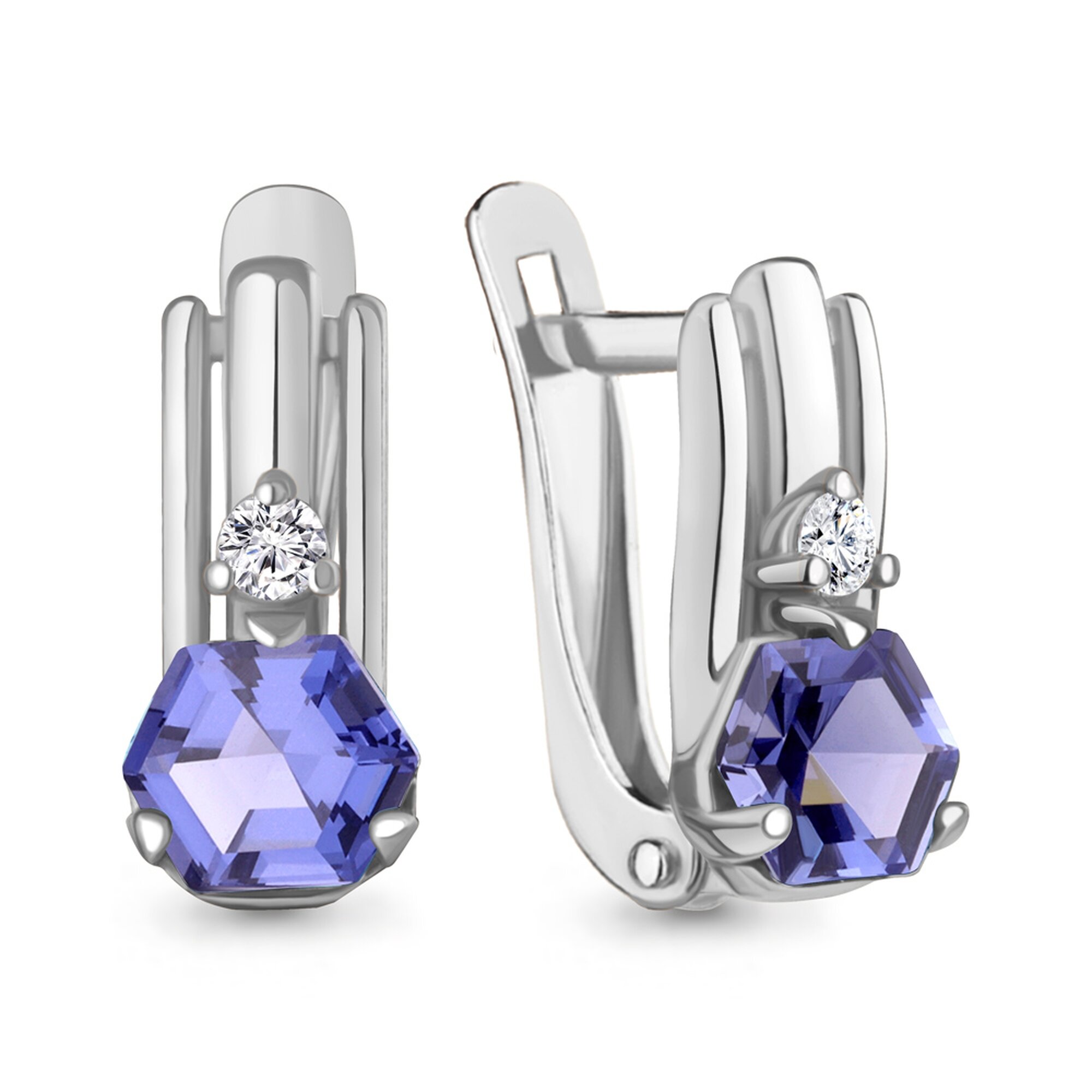 Серьги, серебро, 925 проба, родирование, танзанит, фианит