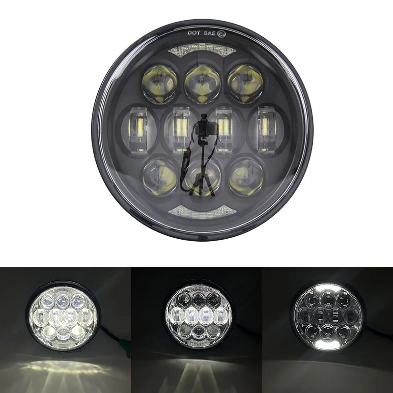 Круглая светодиодная фара 5,75 дюйма с кольцом-ореолом, белая, DRL, черная/хромированная, для Honda Shadow VT 600 700 750 1100 VTX 1300 1800 Black with DRL