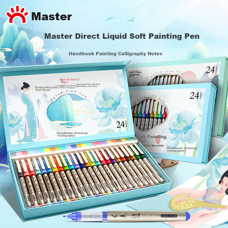 Liquid Eyeliner Pen Set with Soft Brush Tip, New National Style, Beautiful Handwriting Pen, Black and Red, Affordable and High Quality, Colorful and Stylish, 24pcs National Style Signature Pen Set, Ou