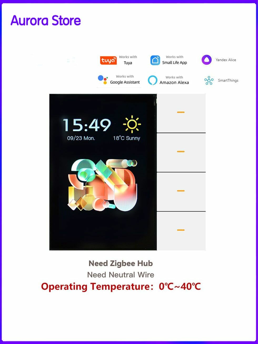 Умный настенный выключатель Tuya ZigBee, центральная панель управления домашней автоматикой, 3,5-дюймовый 4-позиционный умный выключатель