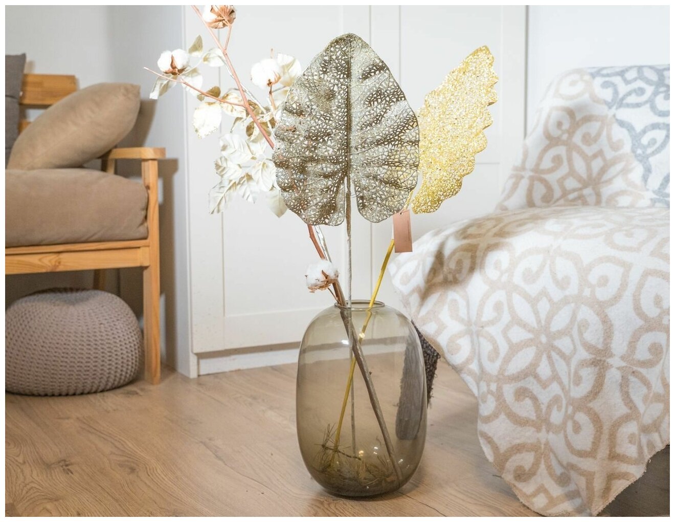 Декоративная ветка изысканный филодендрон, шампань, 78 см, Hogewoning 101937-418