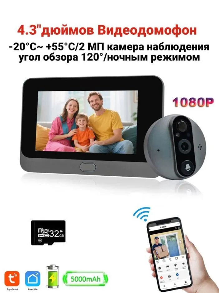 Видеоглазок для входной двери wifi с записью и датчиком движения