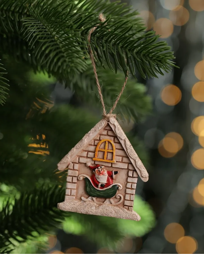 Новогоднее украшение подвеска на елку Домик с санями