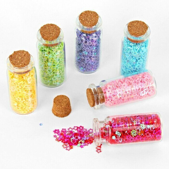 Блестки 6 цветов "Звездочки" в бутылочках блистер