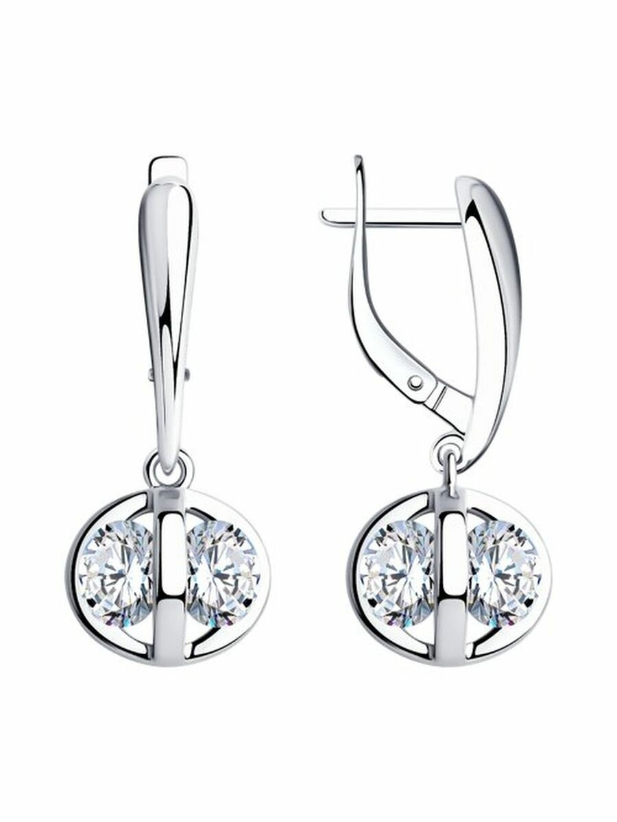 Серьги, серебро, 925 проба, родирование, фианит