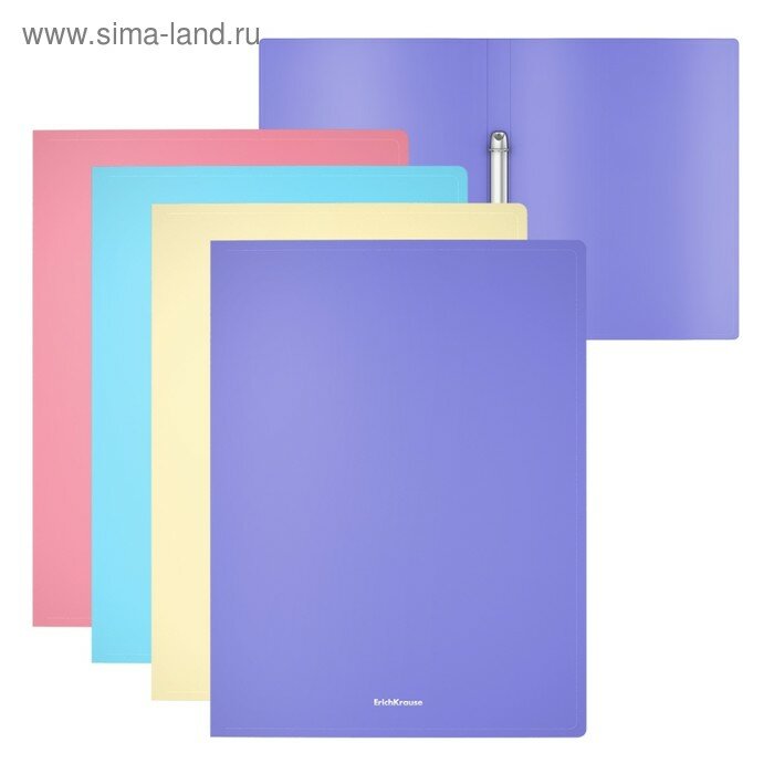 Папка на 2 кольцах А4, ErichKrause Matt Pastel, 24 мм, 600 мкм, пастель матовая, 4 вида, микс
