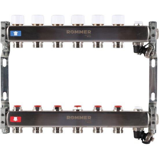 Коллектор Rommer без расходомеров, с клапаном вып. воздуха и сливом 6 вых.