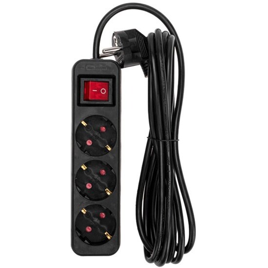 Удлинитель Rexant Standard 3 м, 3 гнезда, 3х1,0 кв. мм, с/з, с выключателем, черный