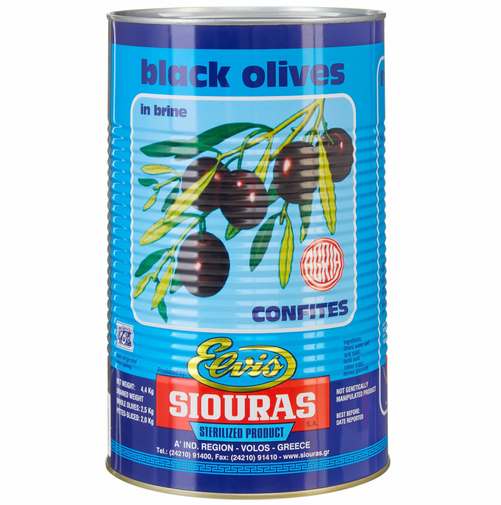 Маслины оливки халкидики Гигантские 70-90 с косточкой 4400 мл Siouras Супер Мамут черные