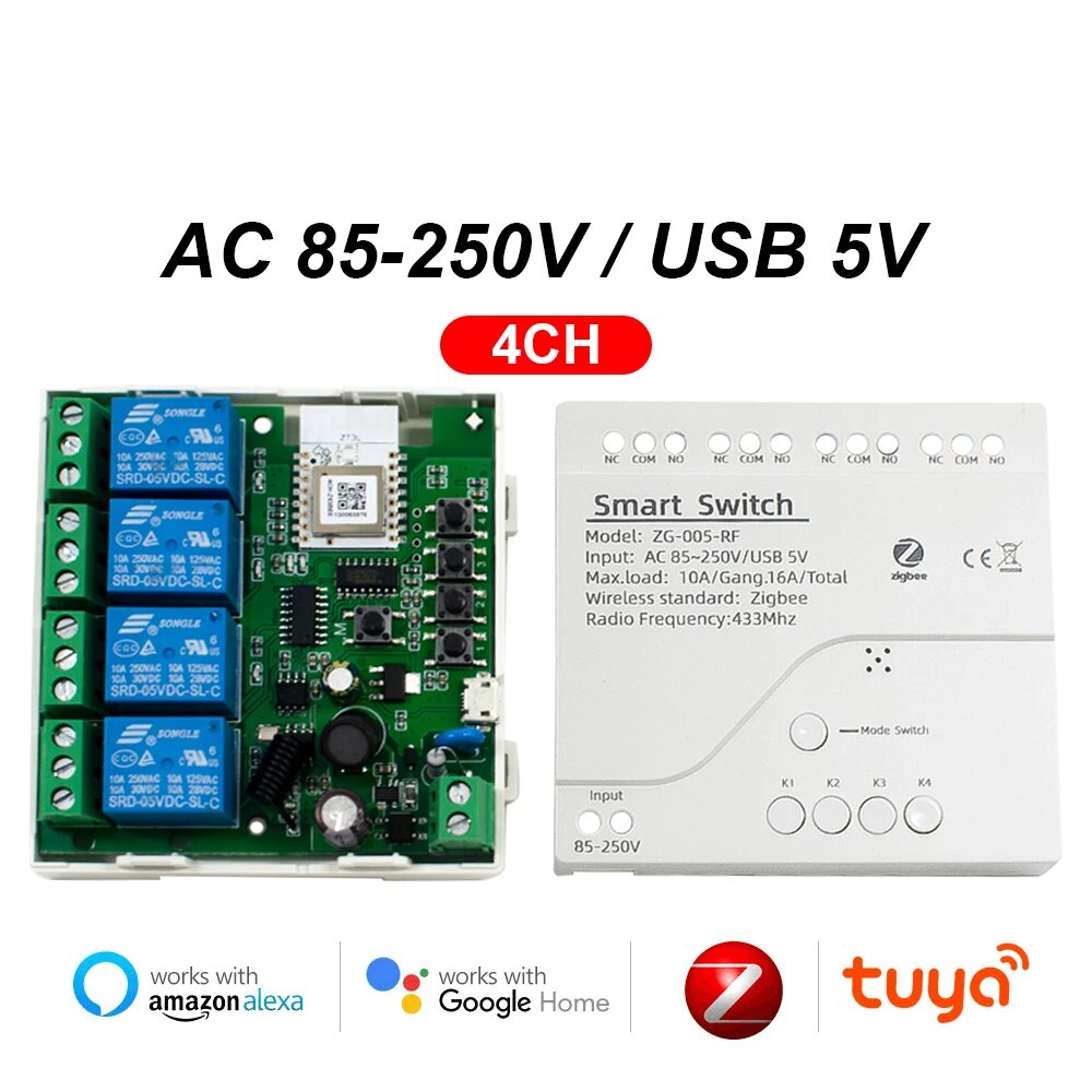 Умный релейный модуль Scimagic-RC Zigbee 1/2/4 канала 12/24/220В 4CH Zigbee 85-250V