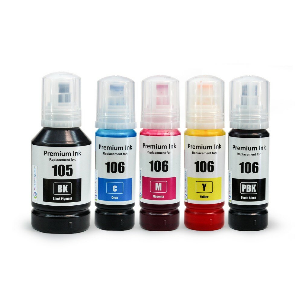 Чернила для Epson Ecotank L7160, L7180, L7188, ET-7700, ET-7750, совместимые 105, 106 InkTron комплект 140 + 4 x 70 мл
