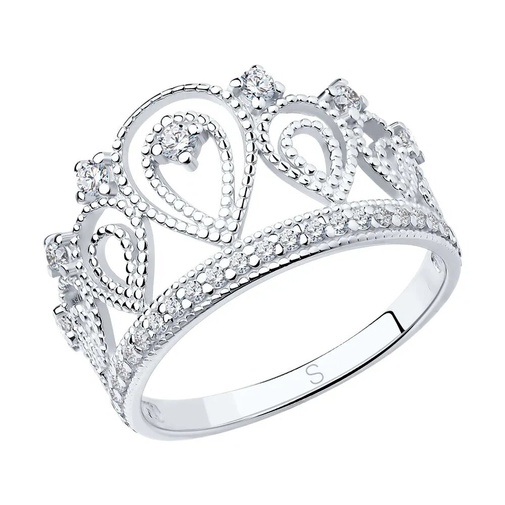 Кольцо, серебро, 925 проба, родирование, фианит