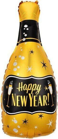 Шар (38'/97 см) Фигура, Бутылка Шампанское, С Новым Годом! (бокалы), Золото, 1 шт.