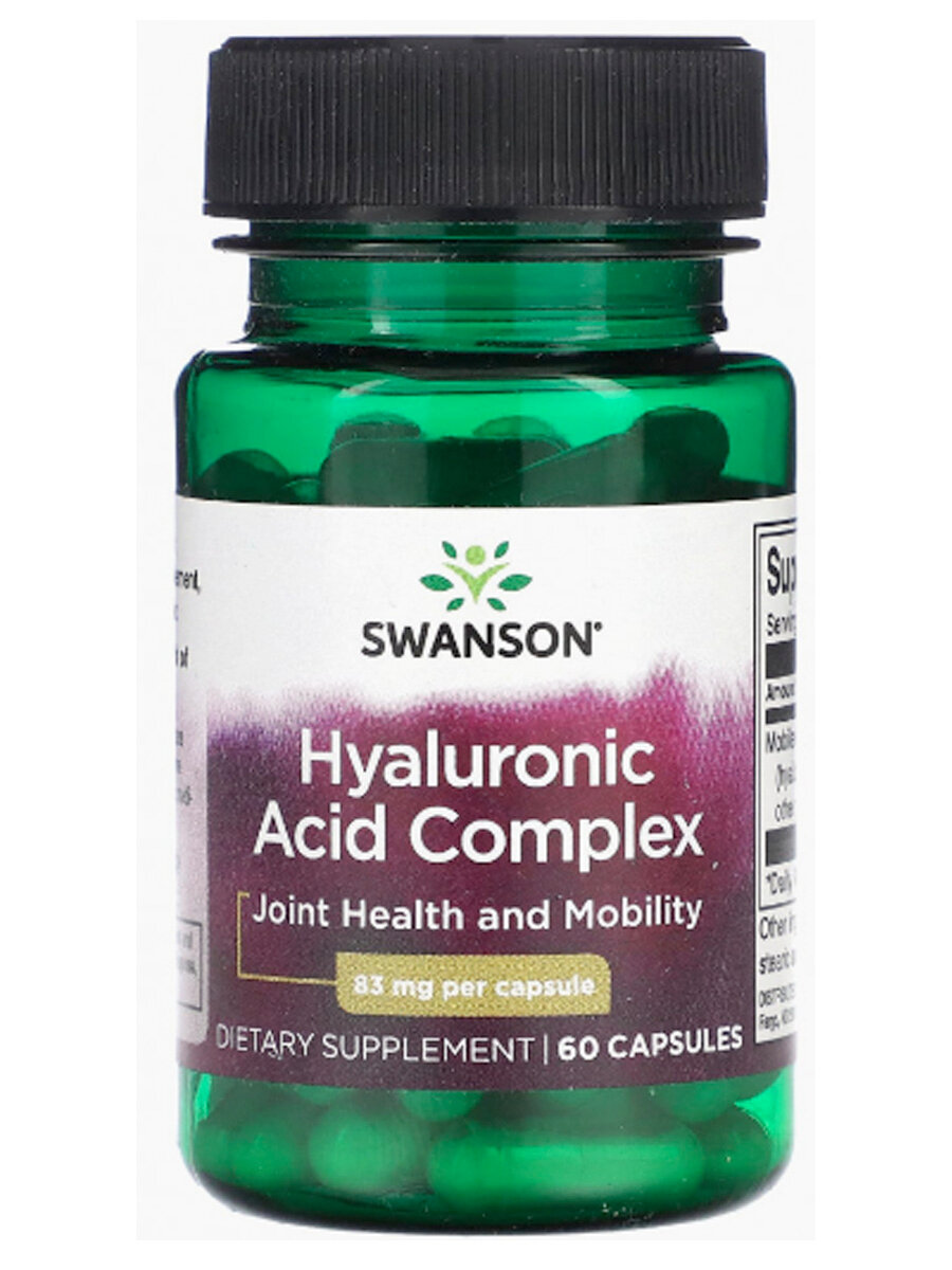 Swanson, Hyaluronic Acid Complex, 83 mg , 60 Capsules , повышает тонус, укрепляет иммунитет