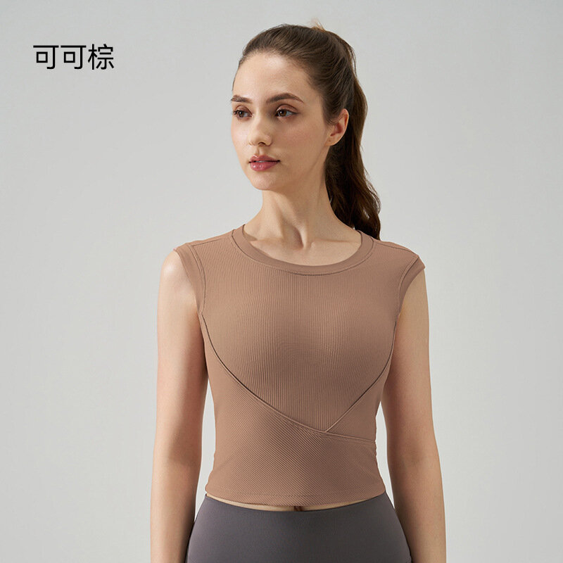 Женский спортивный топ для бега с ребристой текстурой, летний, с вставками для груди, нескользящий, топ для йоги, без рукавов, с красивой спинкой, спортивное нижнее белье.