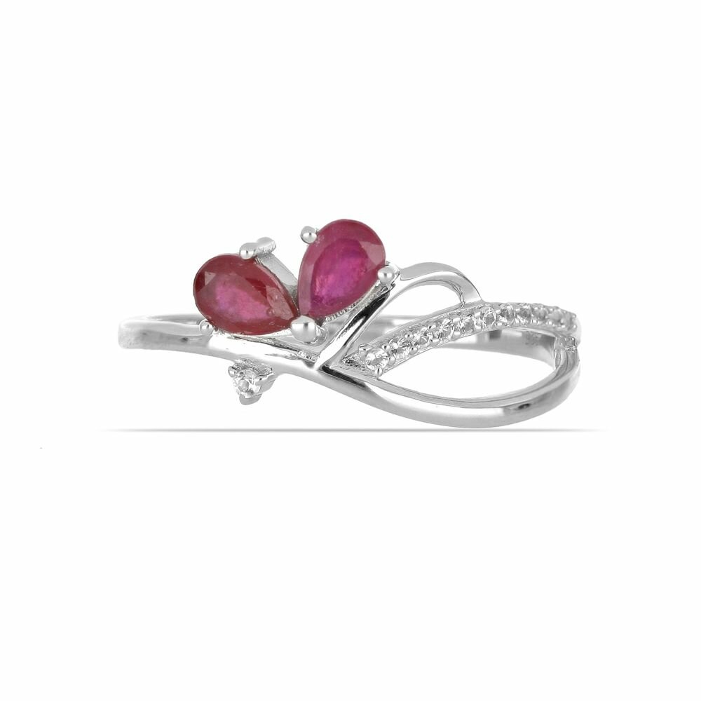 Кольцо, серебро, 925 проба, родирование, рубин, топаз