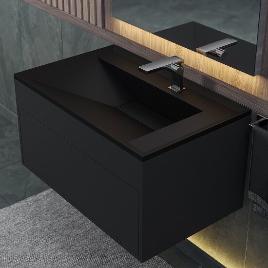 Uperwood Раковина для ванной кварцевая Lotus Quartz 80х50х13 см, черная матовая, уголь