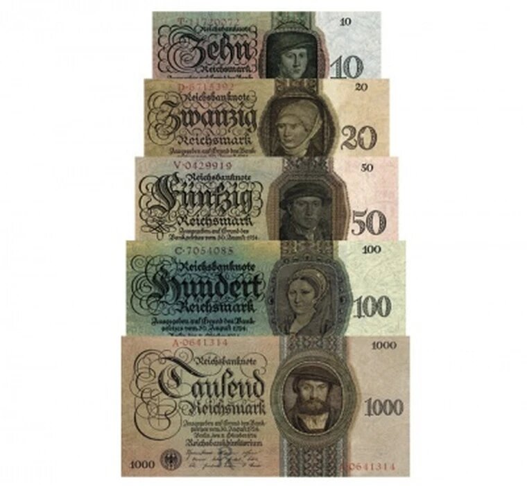 Германия 10-1000 рейхсмарок 1924 года, набор 5 копий сувенирная копия, банкноты и купюры редкие коллекционные
