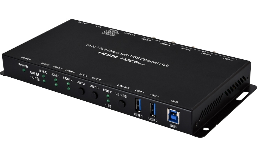 Cypress CPLUS-V32USBC- Матричный коммутатор 3х2 HDMI 4K с HDR, USB-C, HDCP 1. x/2.2 и расширенным EDID