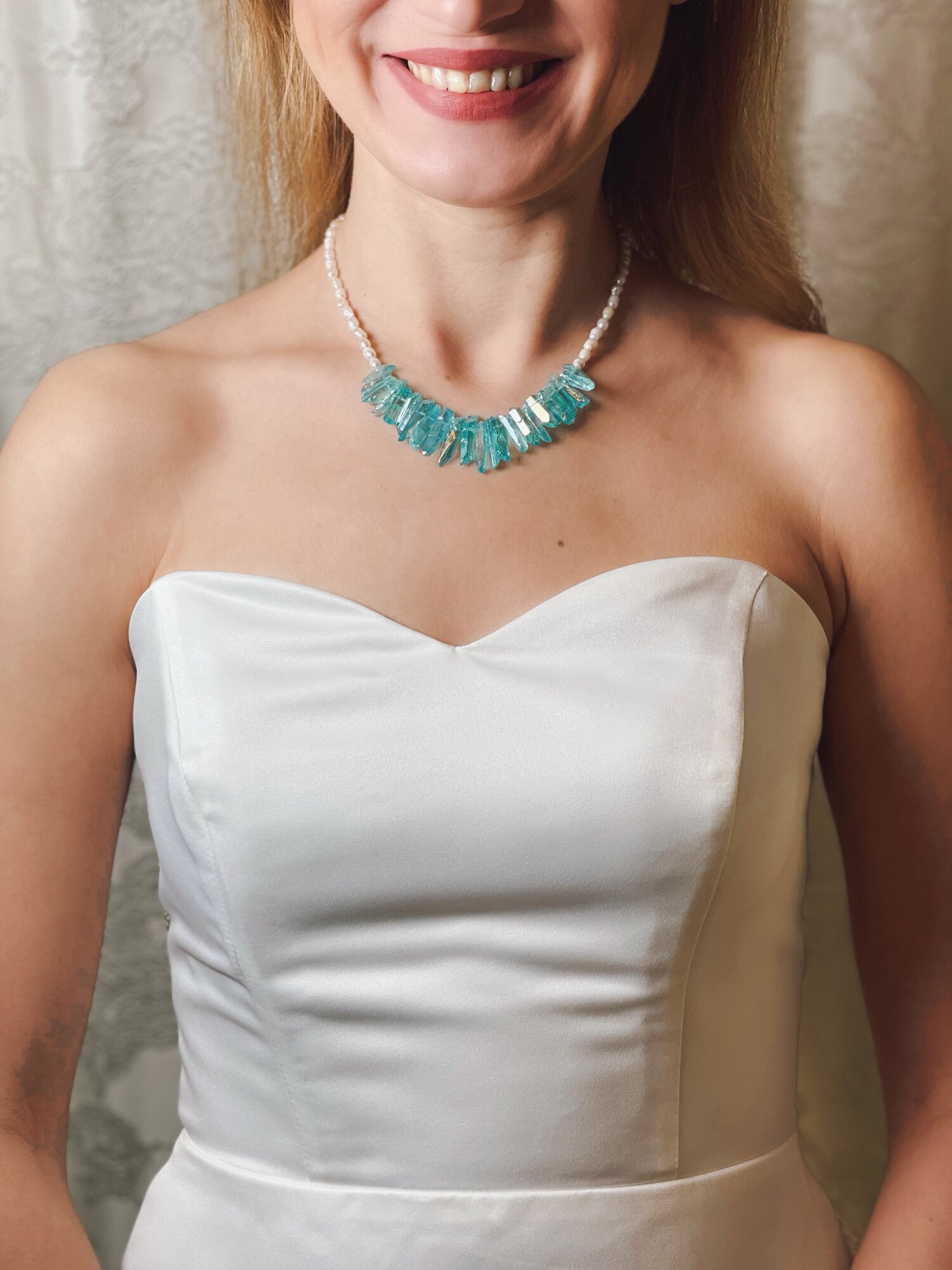 Колье BIJOUX BRILLANTS, жемчуг пресноводный, кварц, длина 42 см, лазурный — фото 1