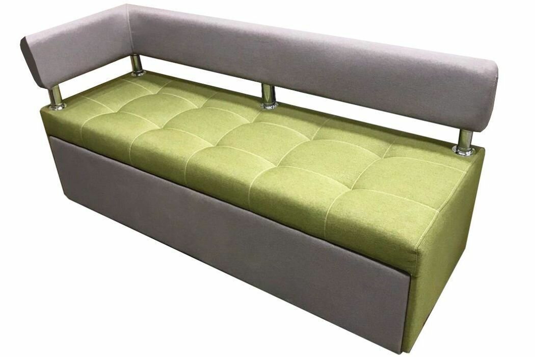Диван-кровать Дельфин с подлокотником 170x62х80 серая и салатовая рогожка, левый