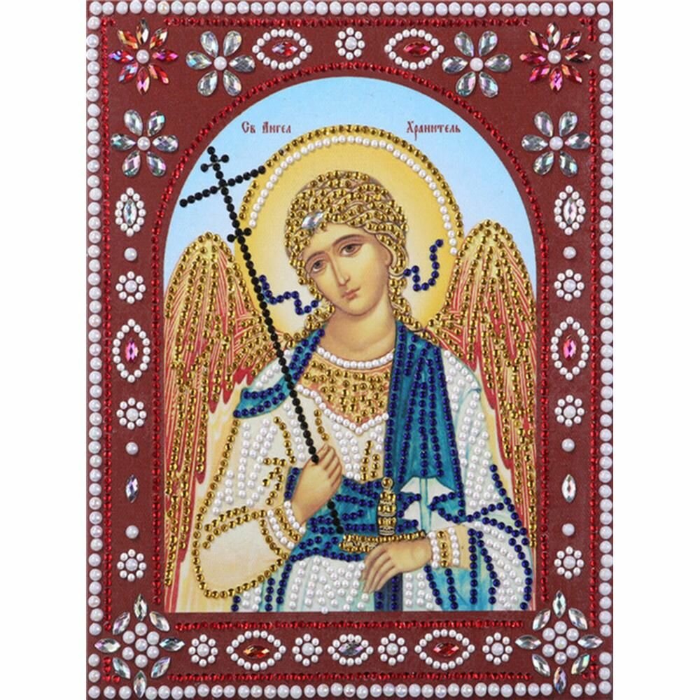 Алмазная мозаика без подрамника EX006 "Ангел-хранитель", размер полотна 30*40, размер выкладки 24*34, частичная выкладка, фигурные стразы