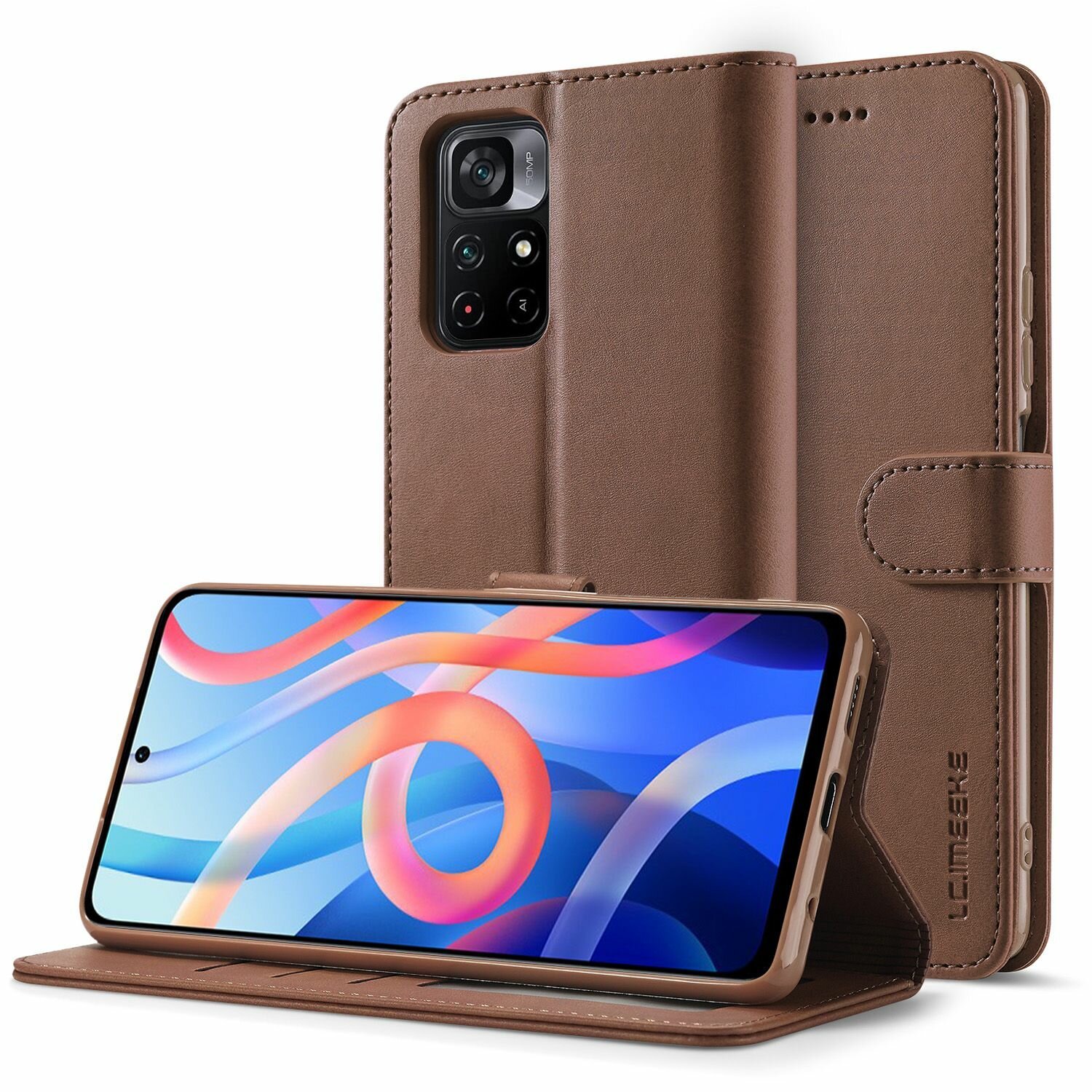 LCIMEEKE Кожаный книжка чехол для Xiaomi POCO M4 PRO 5G / Ксиаоми Поко М4 Про 5G с визитницей из экокожи
