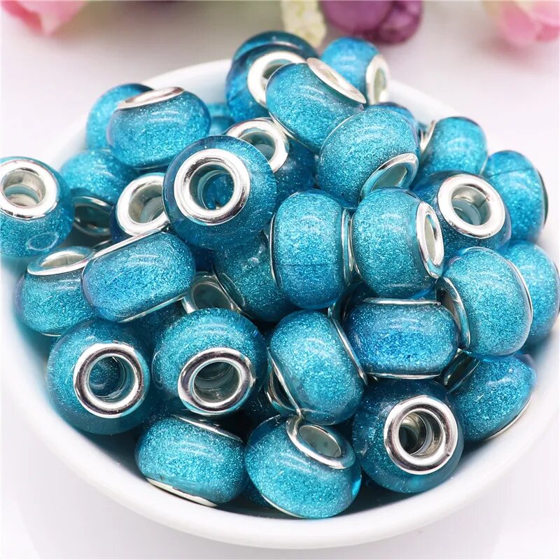 Бусины круглые с блестками, Solid Glitter 4, 10 шт.