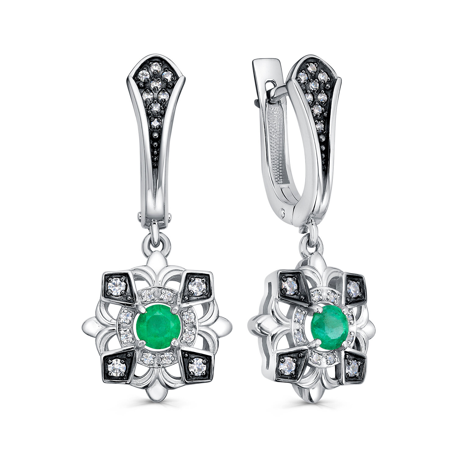 Серьги с подвесками, серебро, 925 проба, родирование, фианит