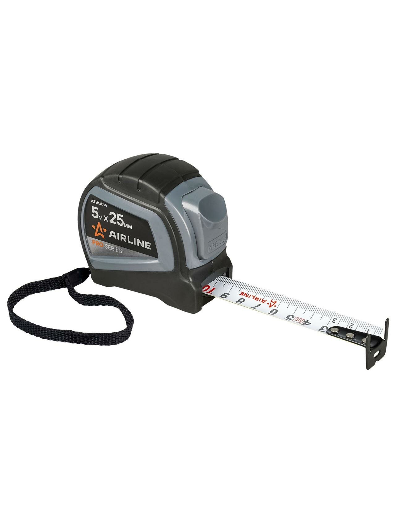 Рулетка в прорезиненном корпусе с фиксатором 5м х 25мм (ATBQ016) AIRLINE