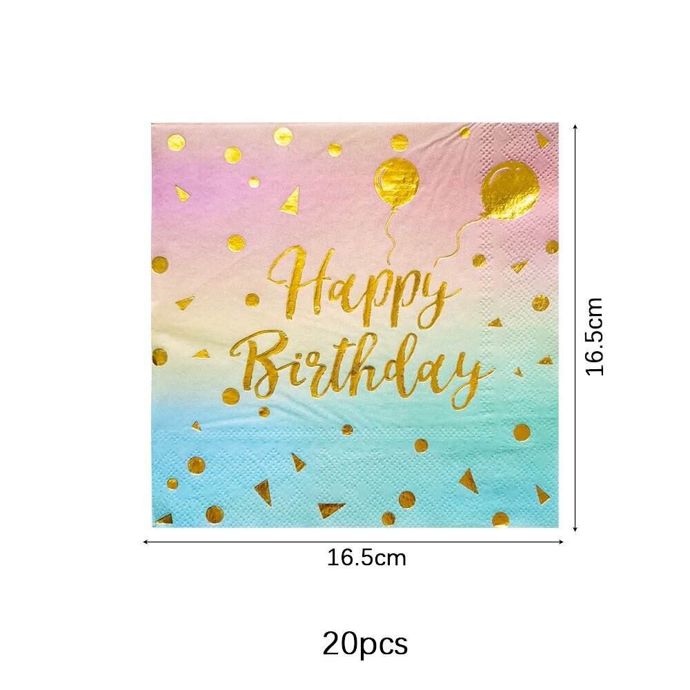 Салфетки "Happy Birthday", радуга, 20шт