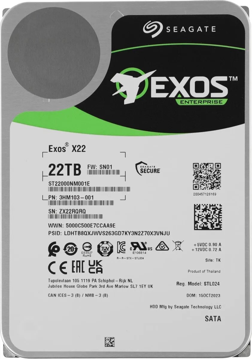 Жесткий диск SAS 22TB 7200RPM 6GB/S 512MB ST22000NM001E SEAGATE