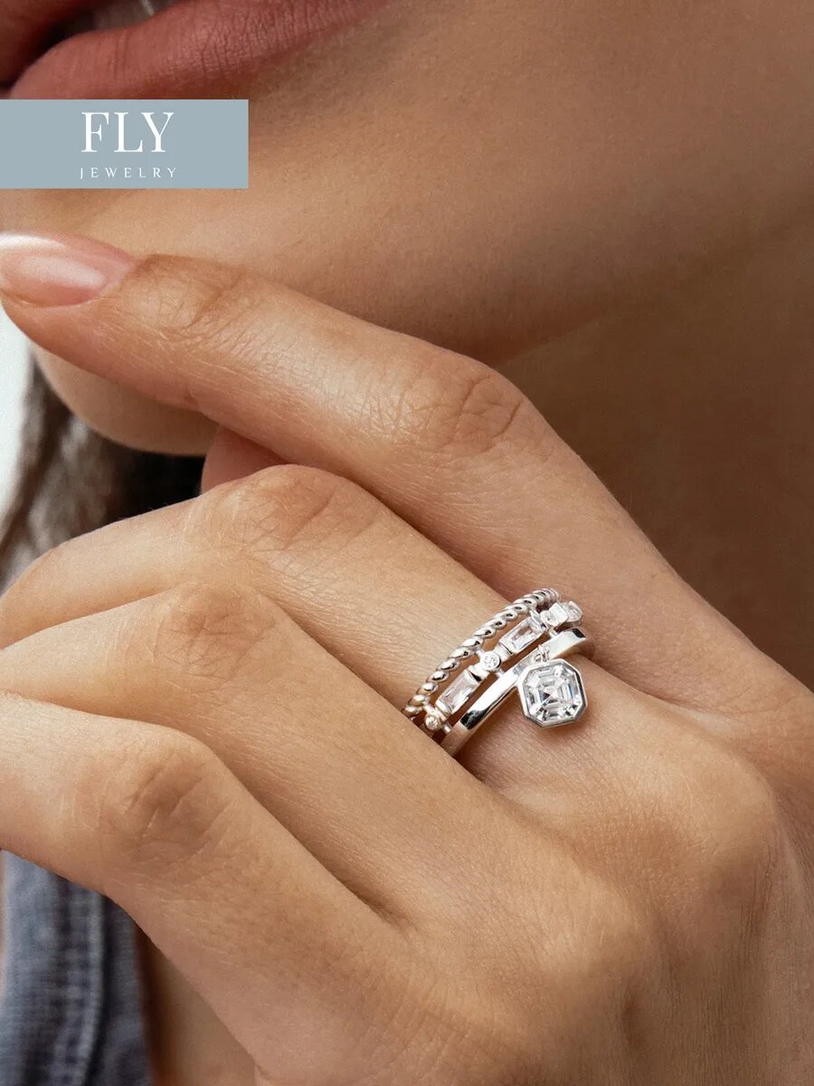 Кольцо на фалангу, серебро, 925 проба, родирование, фианит