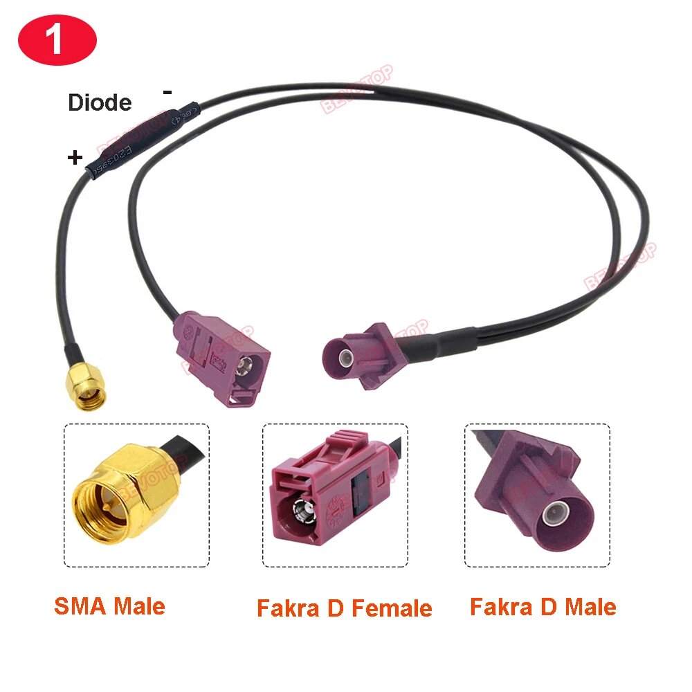 BEVOTOP Fakra D Male/Female to SMA Male Splitter Cable RG174 0.5M, D M to DF SMAM