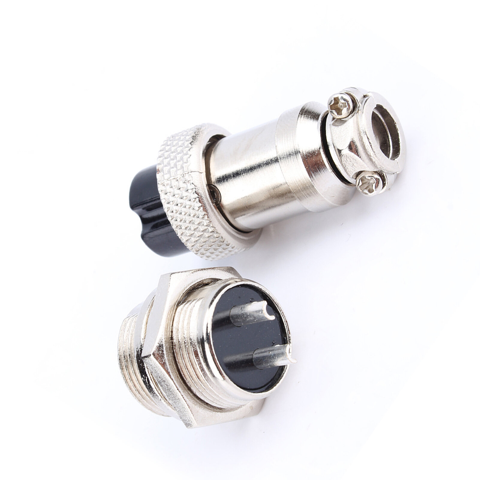 1set Розетка и штекер авиационного электрического соединения GX16 с винтовым типом 2 контакта, металл, серебристый цвет, размер 45мм x 19мм, ток 5A, температура эксплуатации -50~+70℃, новое