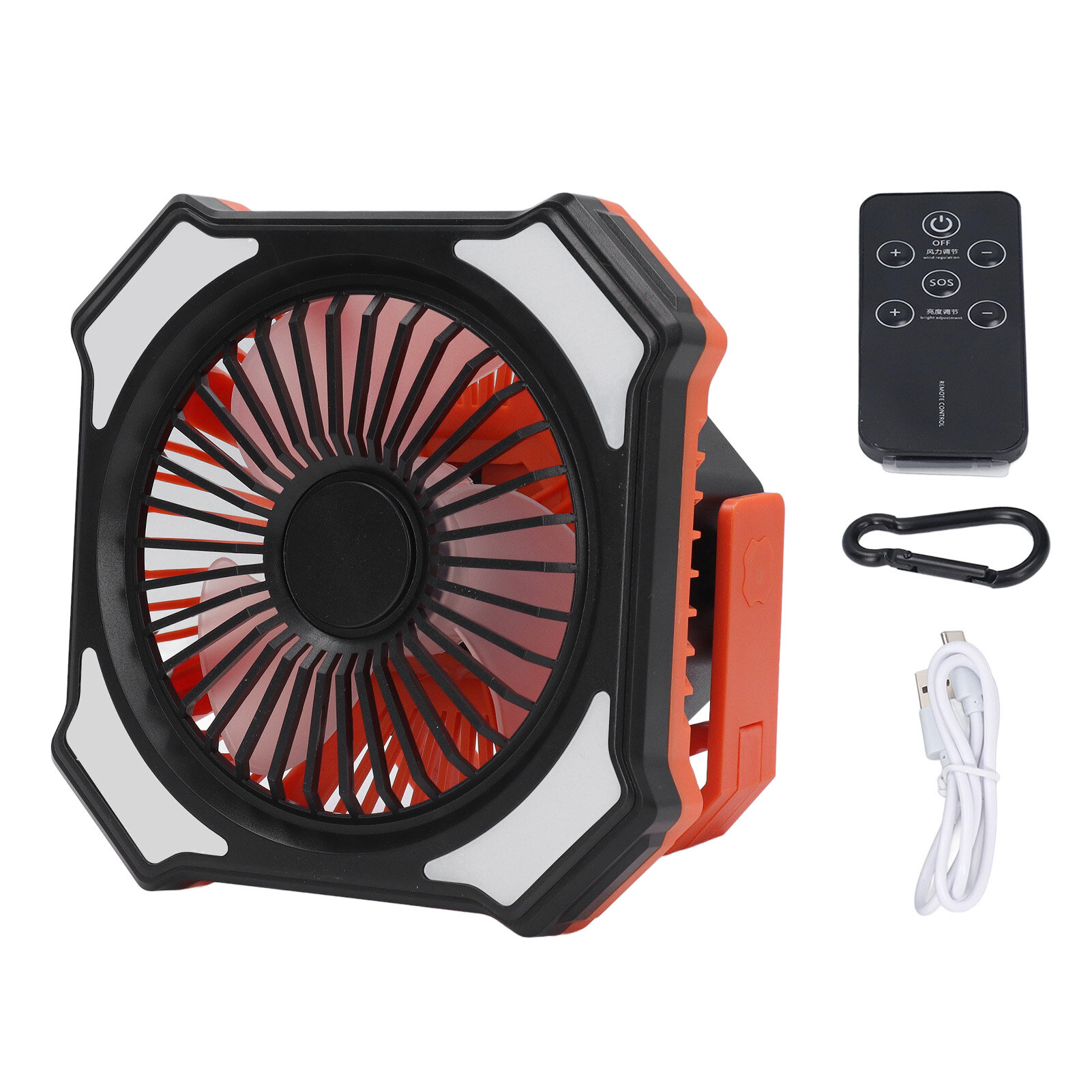 Портативный вентилятор Portable Rechargeable Fan с LED фонарем, 4000mAh, черный с оранжевым