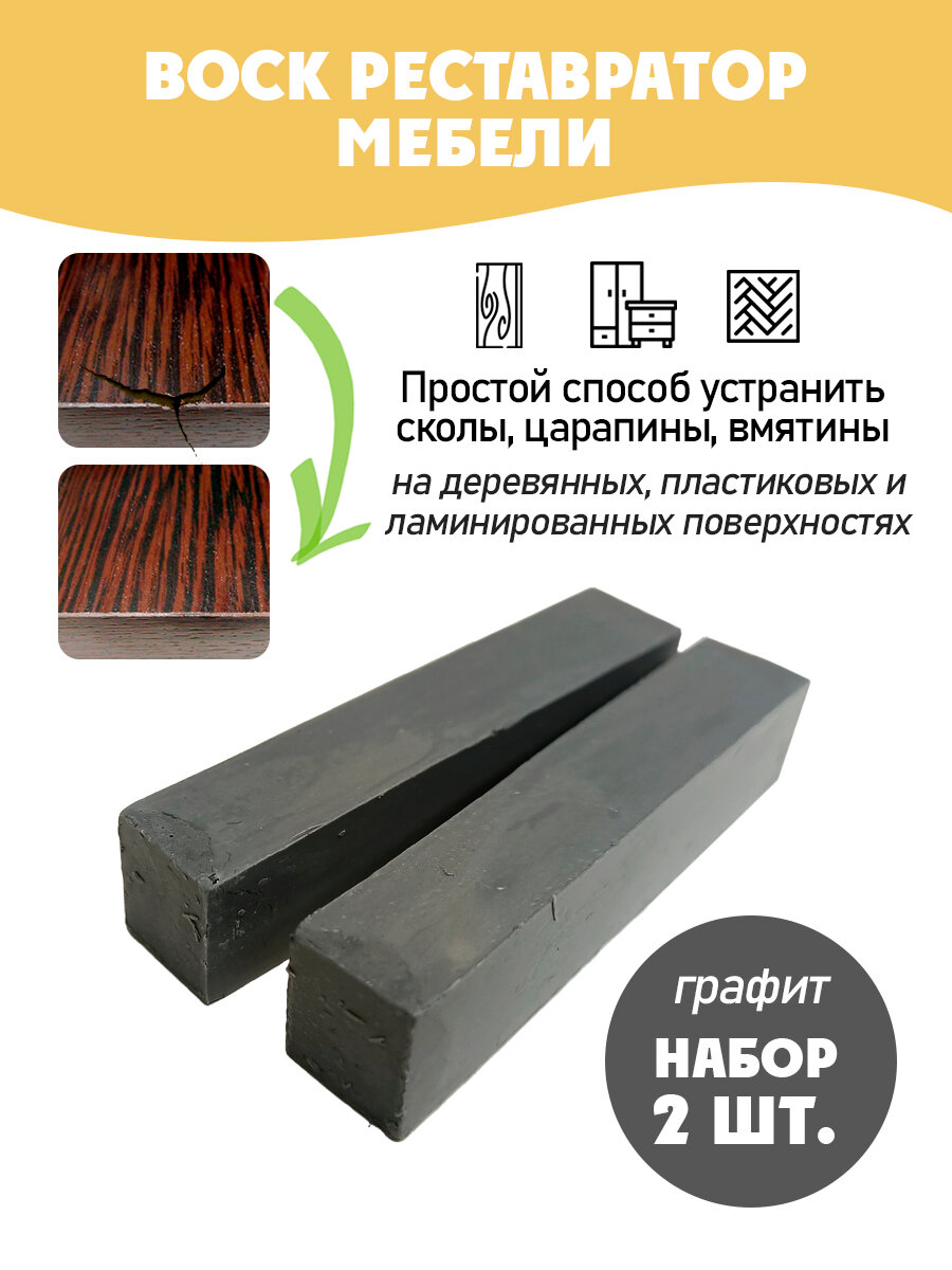 Воск мебельный мягкий для реставрации / 2 штук/ цвет - Графит