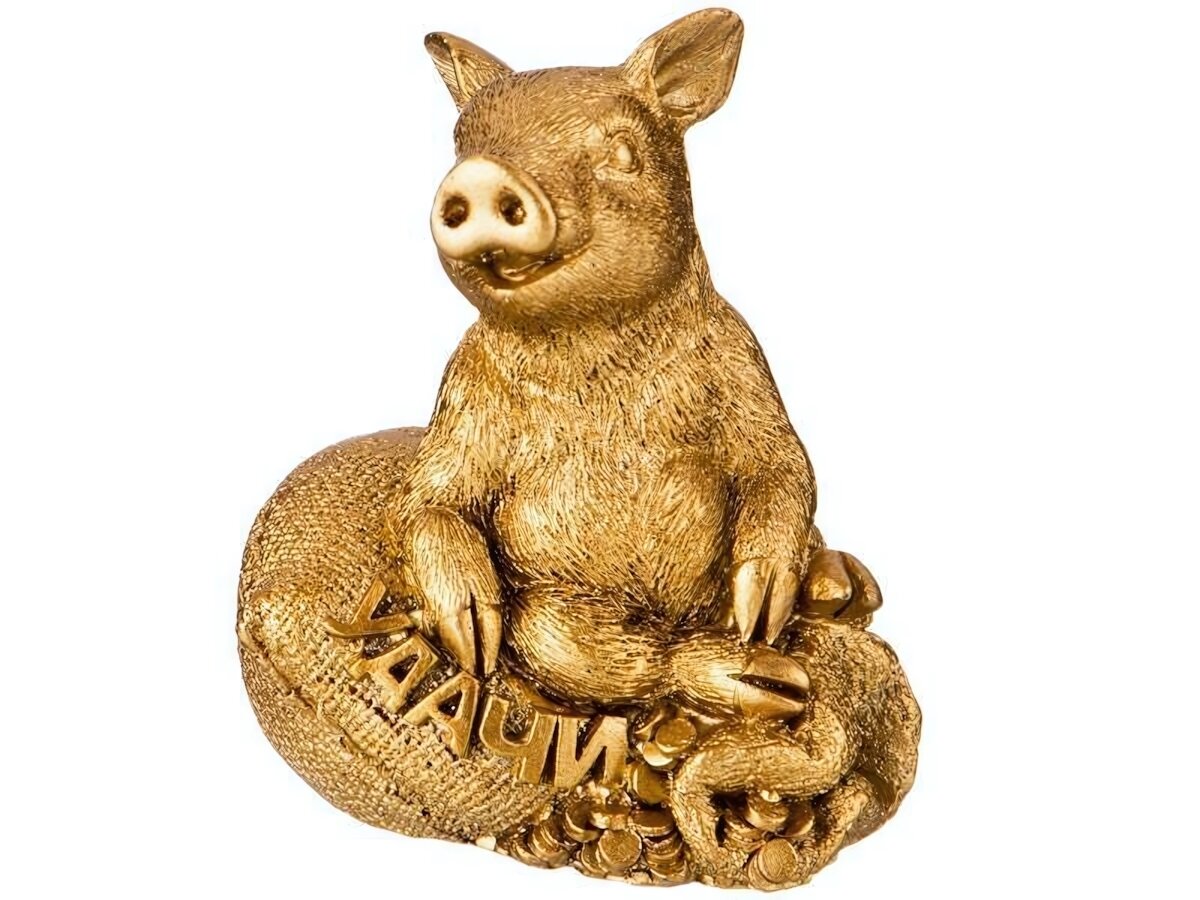 Фигурка свинка 3,5х3,5х5,5см, золотая, полистоун, для удачи в доме