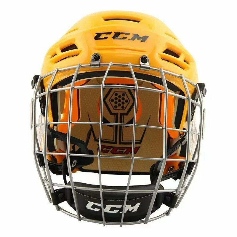 Шлем защитный CCM, для хоккея, регби и наземного хоккея на льду, с регулировкой размера, желтый