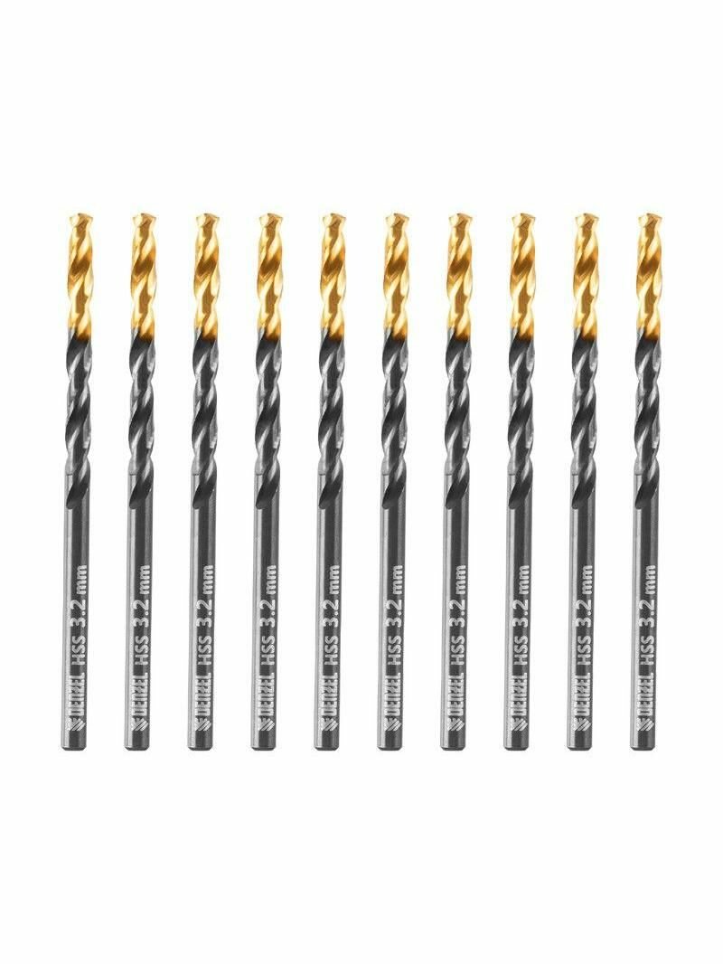 Сверло по металлу, 3,2 мм, HSS-Tin, Golden Tip, 10 шт. Denzel 717206