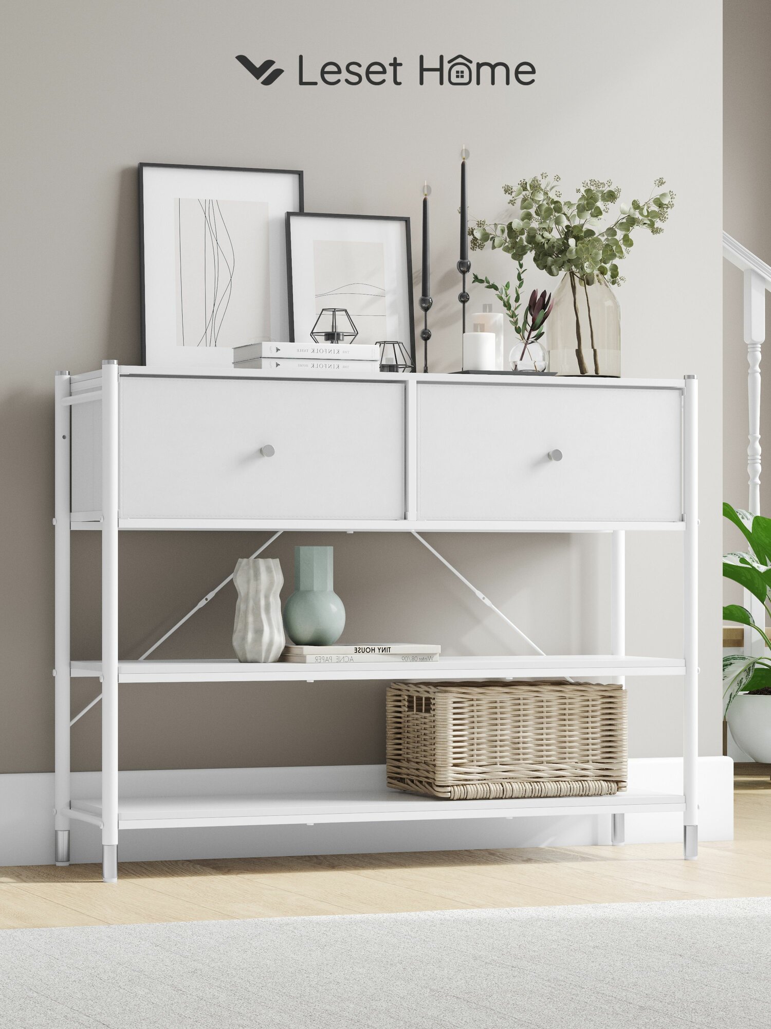 Столик консольный Leset Нирита в гостиную, спальню, прихожую с полками 2 ящика, белый