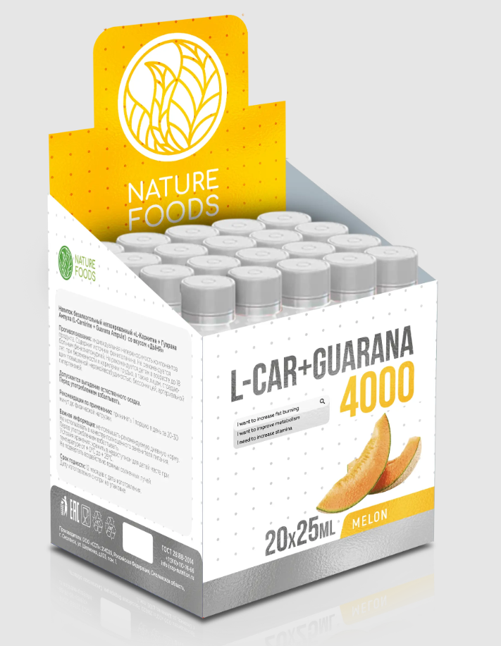 Nature Foods L-Carnitine + Guarana 4000 мг (20*25 мл) (арбуз)