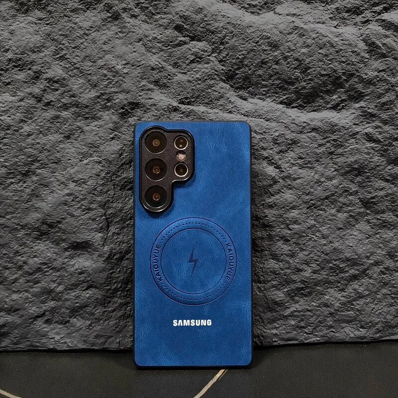 Магнитный кожаный чехол из овчины для Samsung Galaxy S26 S25 EDGE S24 S23 Галакси S24, Синий, Blue