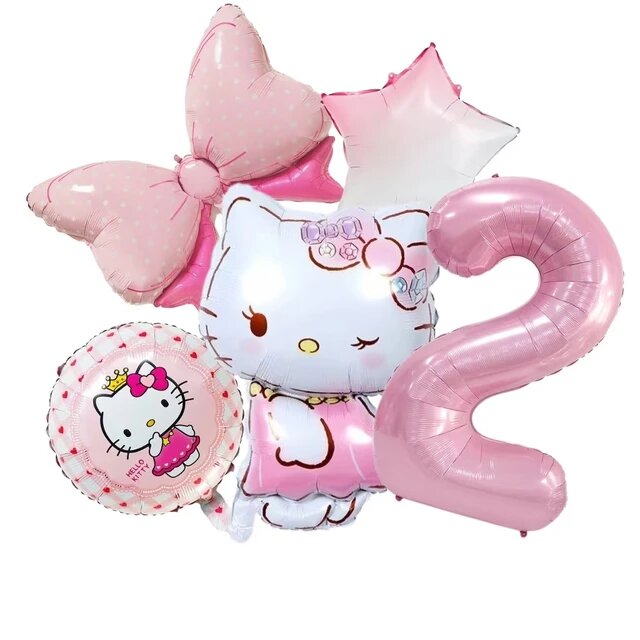 Украшения для дня рождения в стиле Hello Kitty, милый набор фольгированных воздушных шаров в виде цифры 32 дюйма с изображением кота Hello Kitty, игрушка в подарок на вечеринку в честь рождения девочки. Размер воздушного шара: Другой