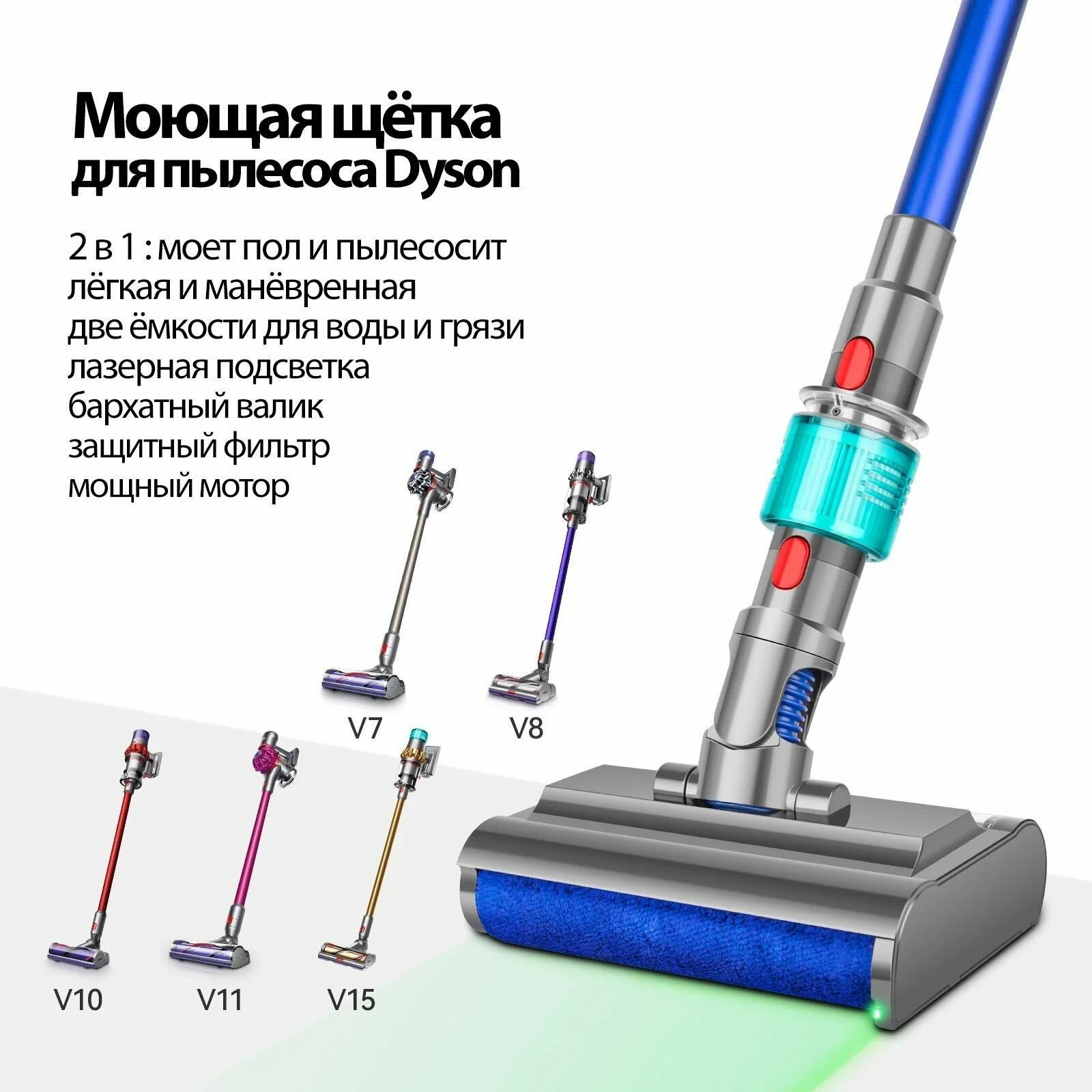 Моющая насадка Top Submarine с валиком и лазерной подсветкой для пылесоса Dyson V11 V10 V15 V8 V7 SV11 SV10 SV12 SV14 SV17 SV22, моющая щетка